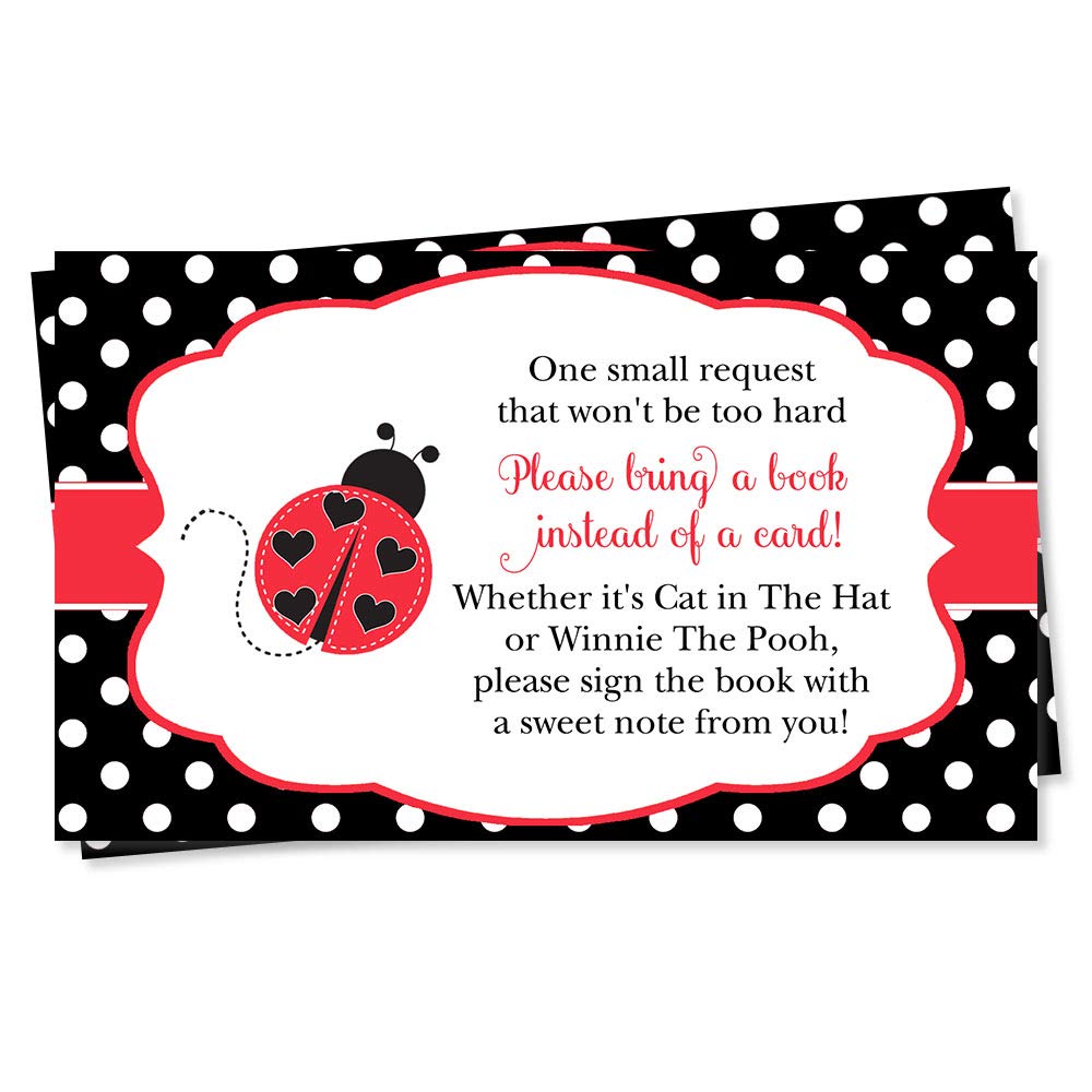 Ladybug Baby Shower Bring A Book Cards Polka Dots Lil Lady Bug Baby Sprinkle Red Black Green Polka Dots Spring First Books Baby Little Library Unisex Printed Book Inserts (25 Count)