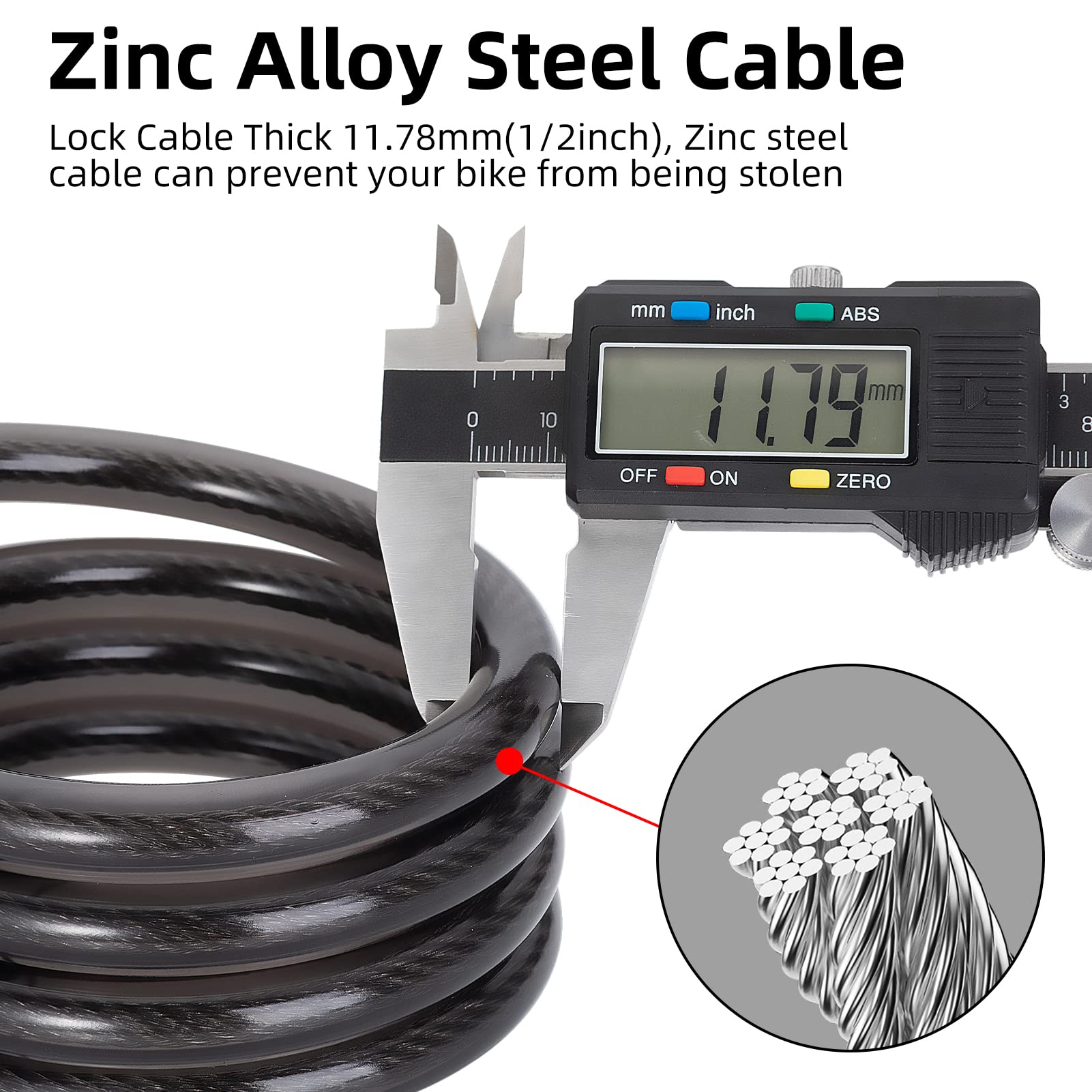 ROCKBROS Bike Lock Cable 6 Feet Self Coiling Etronic Lock 4-Digit Resettable Bike Cable Lock with Mounting Bracket 1/2 inch Diameter Bike Lock Cable Black(4Feet)