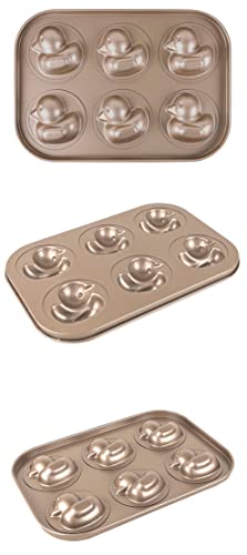 PALPLUS Duck Bird Shape Pans for Baking 6-Cavity Cake Pan Non-Stick Bake-ware Mold for Oven Baking Champagne Gold For Baking Decorating