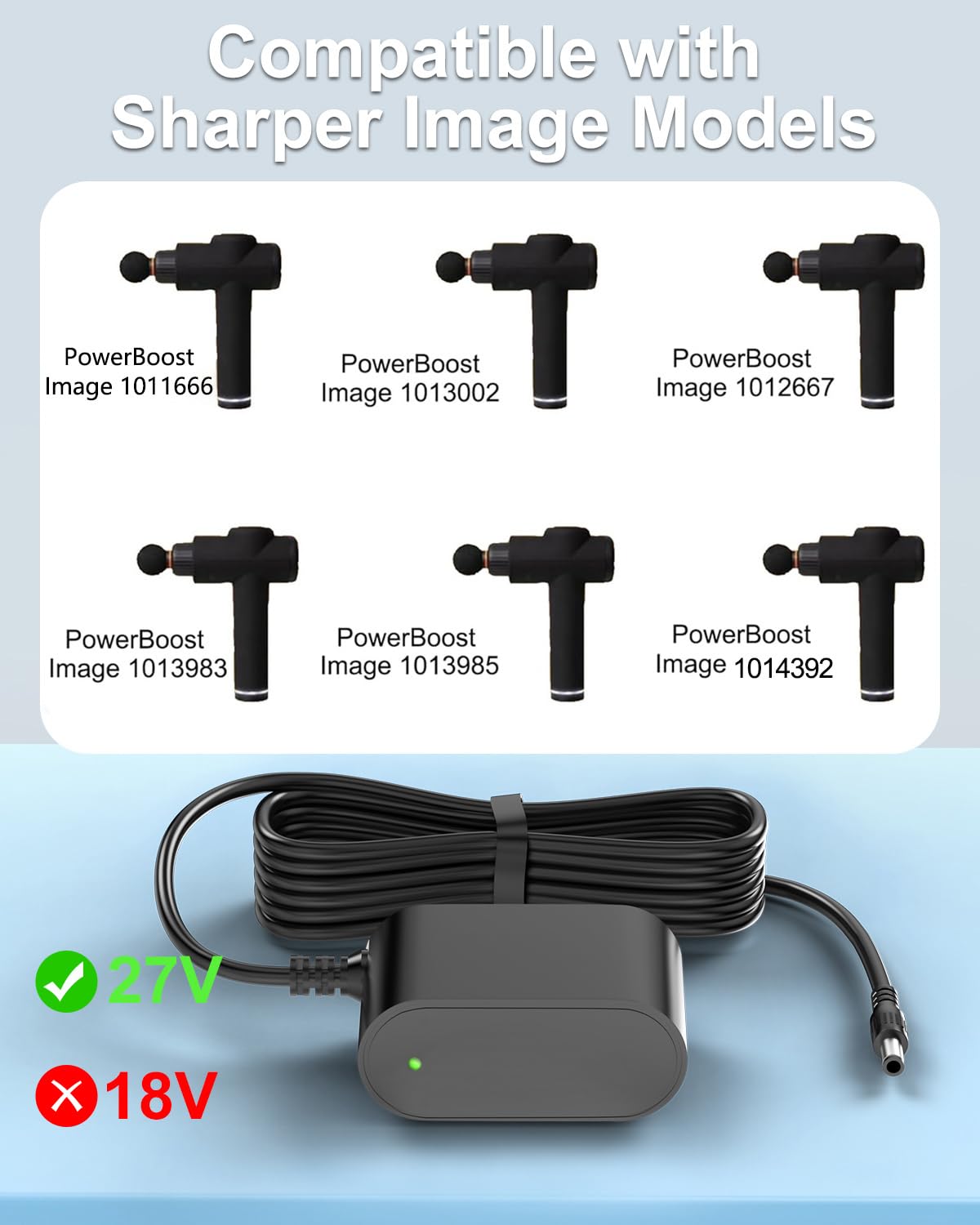 VHBW 27V Massage Gun Charger for Sharper Image Powerboost 1011666 1013002 1012667 1014747 1014392 1013983 1013985Deep Tissue Cordless Massager Gun Power Cord 6FT (Not for 18V Massage Gun)