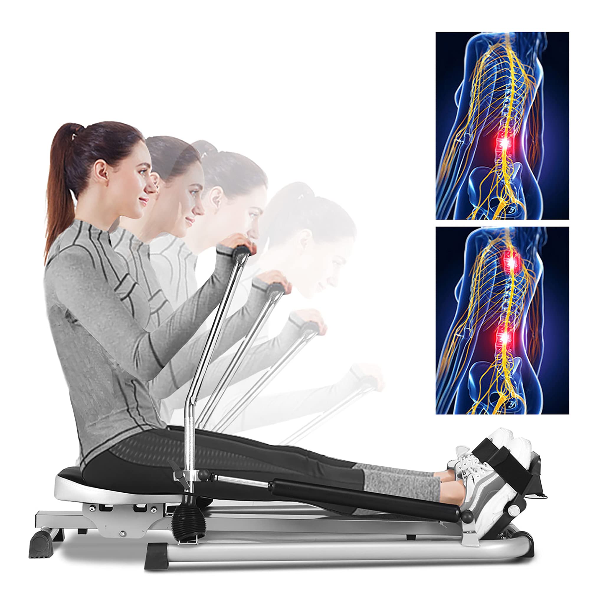 Rowing Machines for Home Use SPORFIT Compact Portable Folding Rower Machine with 12 Level Adjustable Hydraulic Resistance & LCD Monitor, Soft Seat Row