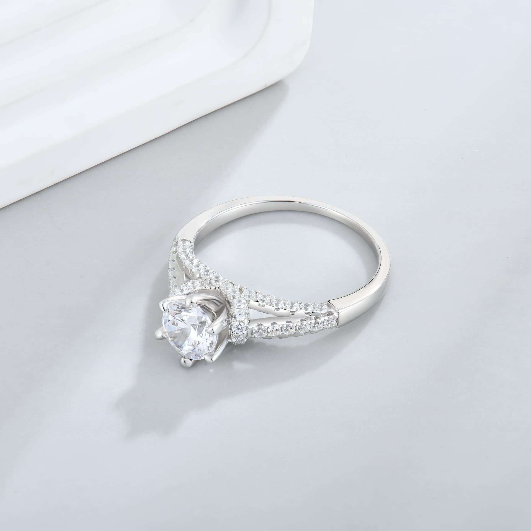 Romieka Rings Engagement Rings for Women 14K White Gold Plated 925 Solid Sterling Silver Round Cut 5A CZ Wedding Ring,Size6