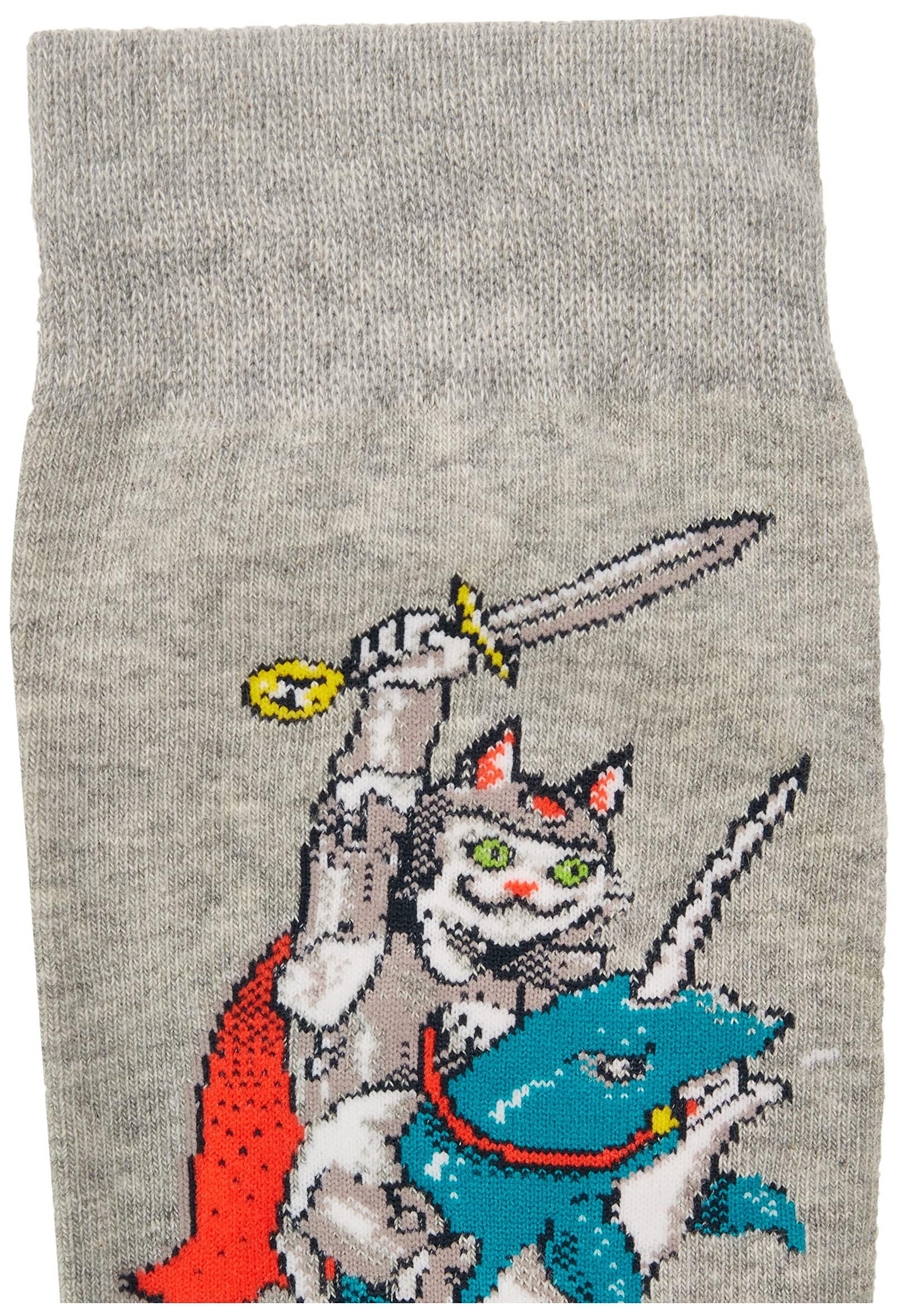 K. Bell Socks Men's Animal Fun Novelty Crew Socks, Gray (Knight Cat), Shoe Size: 6-12