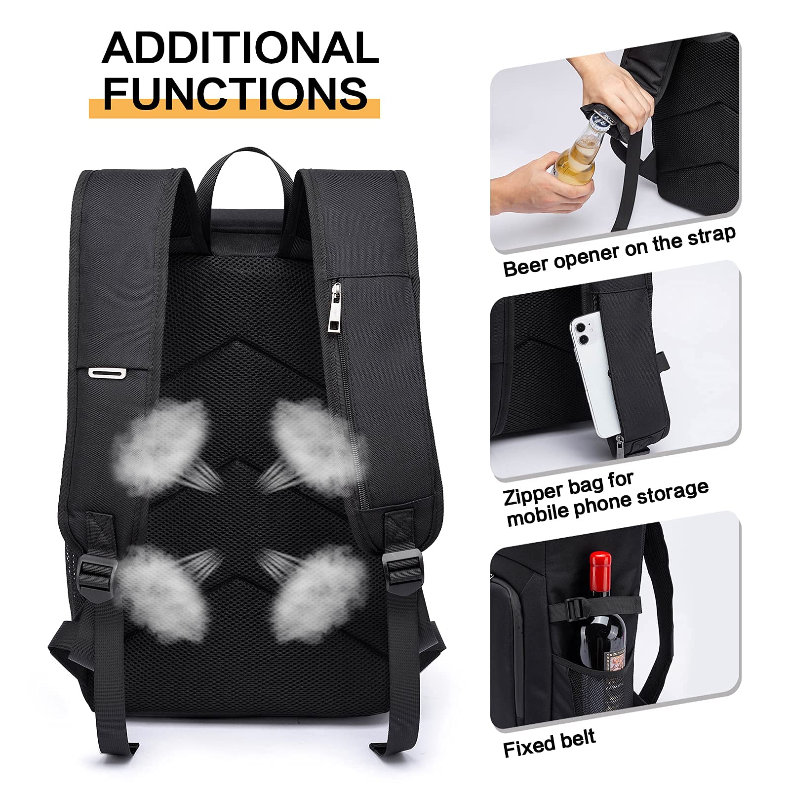 LEMONWORLD Backpack Cooler 40 Cans Insulated Leak Proof Soft Cooler Bag Lunch Backpack for Men Small Cooler Backpack, Black