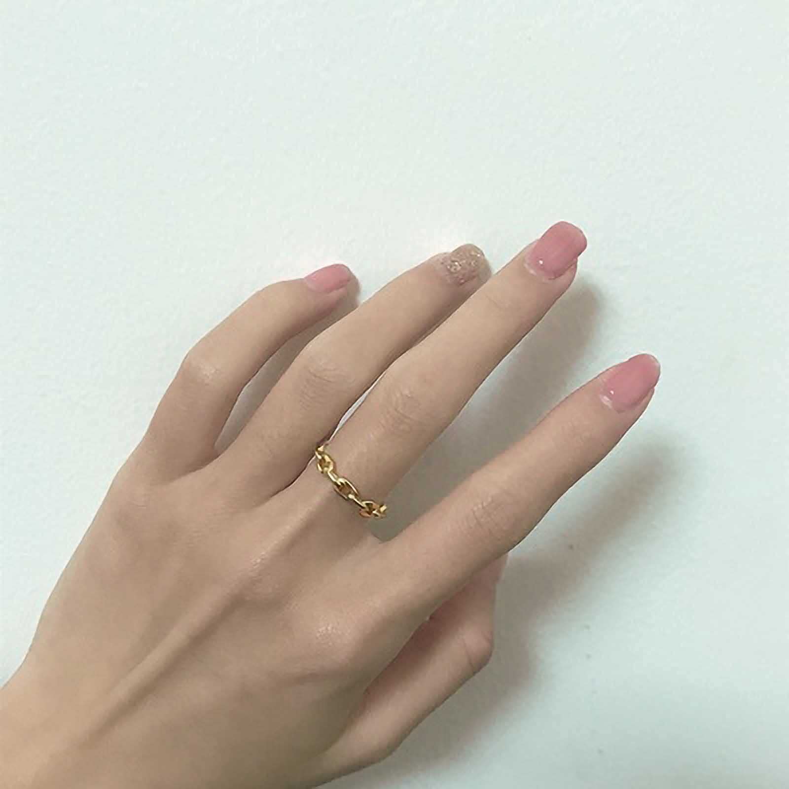 MYNENEY 925 Sterling Silver Chain Link Ring Adjustable Cute Simple Stacking Ring 14K Gold Plated Open Trendy Rings for Women Silver S