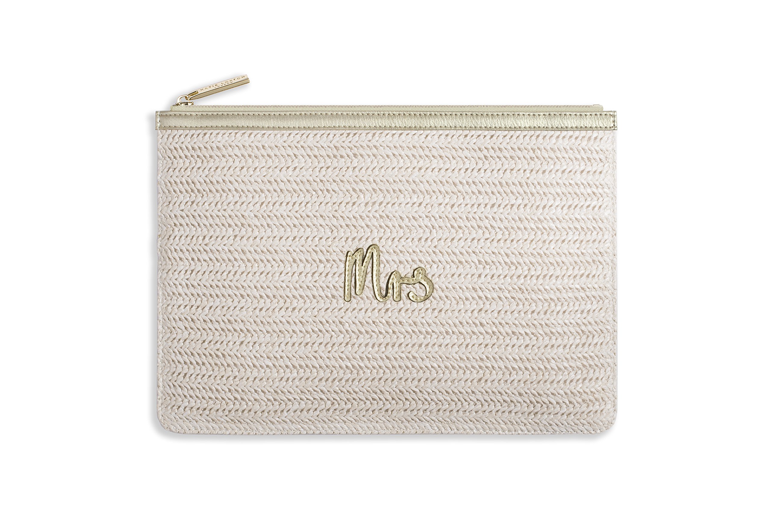 KATIE LOXTON Mrs. Metallic Gold Accented Women's Straw Weave Coco Clutch Handbag