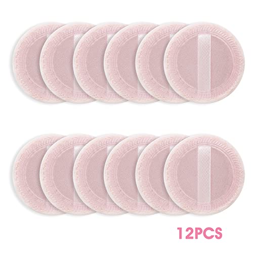 Sibba 12 Pcs Loose Powder Puff Pink Cotton Pads Face Body Makeup Velour with Ribbon Applicators Setting Round Make Up Eyeshadow Concealer Cosmetics Sponge