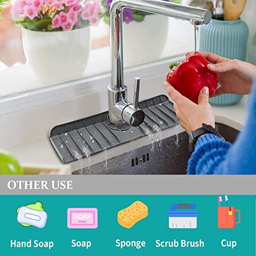 Self Drain Faucet Splash Catcher,Silicone Faucet Handle Drip Catcher Tray,Silicone Faucet Mat,Sink Splash Guard,Drip Protector Splash Water Catcher Mat Behind Faucet for Kitchen & Bathroom Countertop.