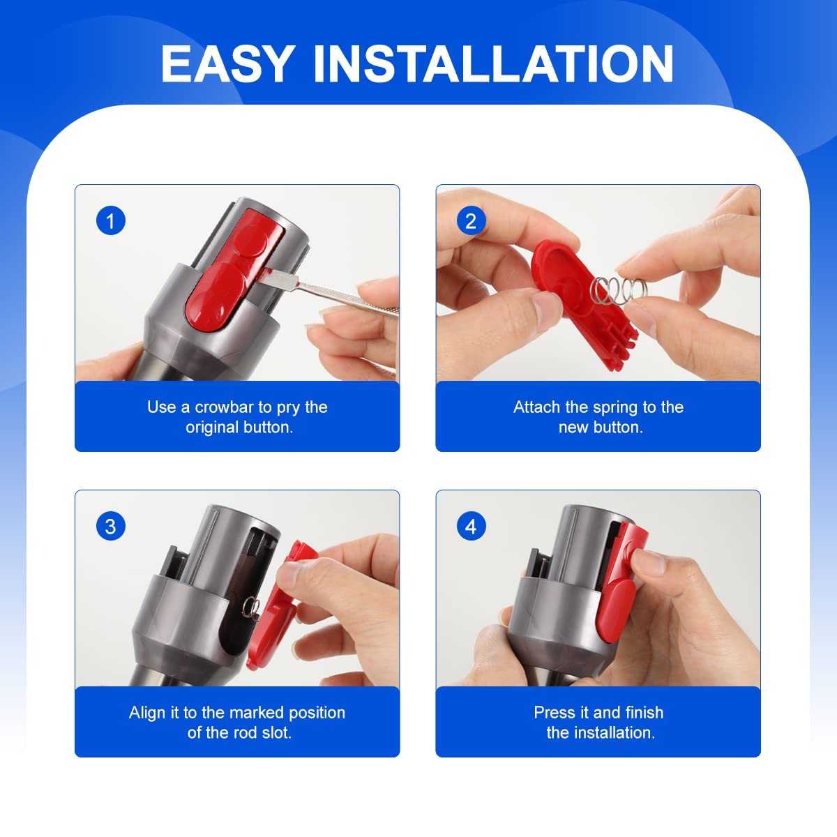 LANMU Replacement Button Clip Latch Tab Compatible with Dyson V15 V11 V10 V8 V7 Vacuum Cleaner Brush Head Electric Drive Parts, Extension Wand Tube Illumination Tool Switch Button with Spring
