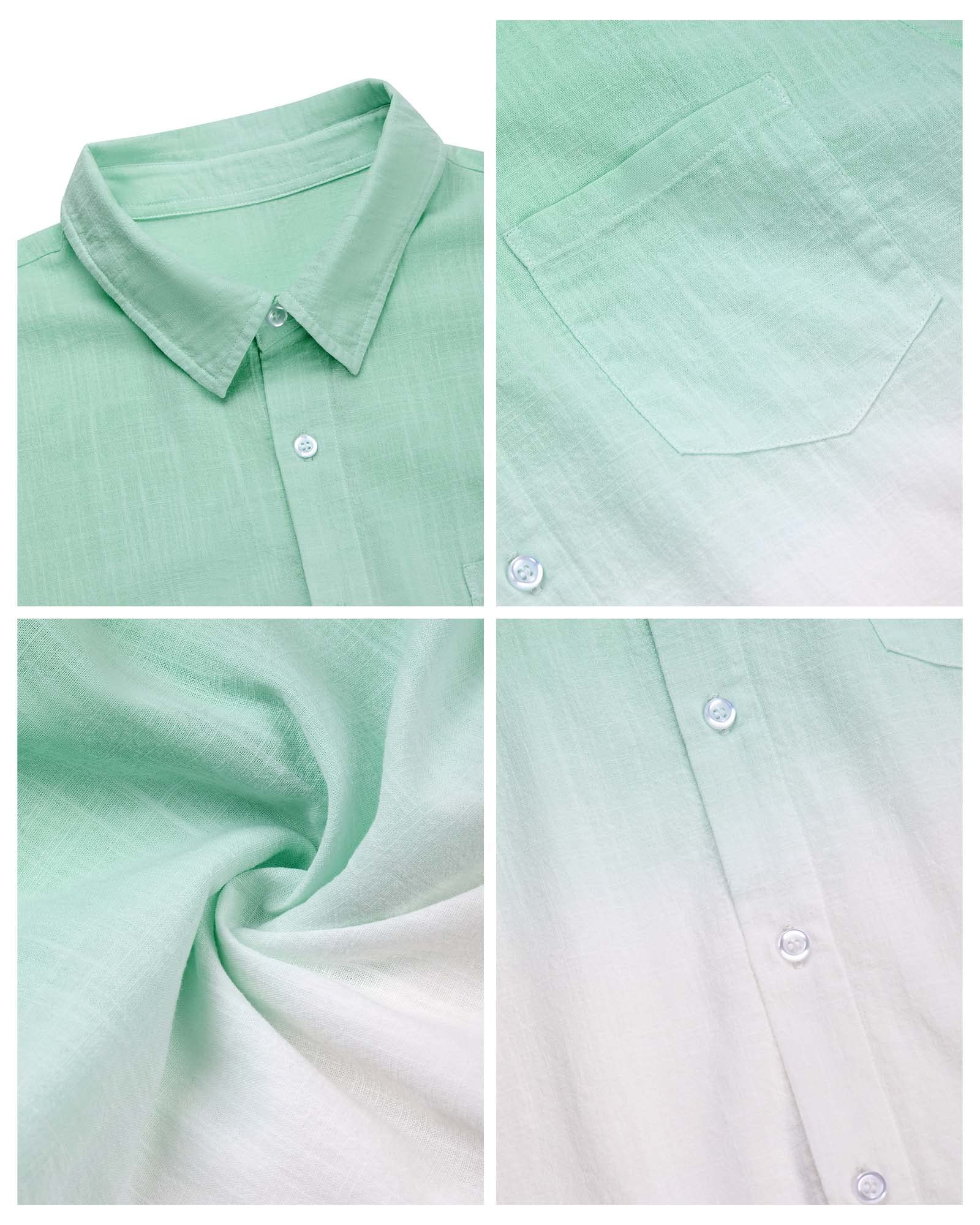 Mens Gradient Linen Shirts Casual Button Down Short Sleeve Beach Hippie Shirts Mint Green