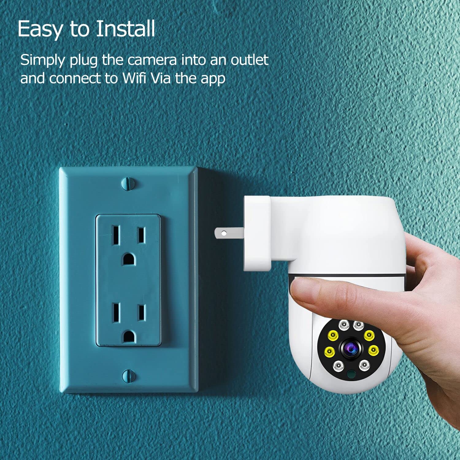 Wireless Indoor Security Camera with Plug to socket no cable,PTZ Smart WiFi Camera Baby Monitor, 360° View 2.4G Camera with Phone APP, Motion Tracking Detection, Two Way Talk, Spotlight On Color Night