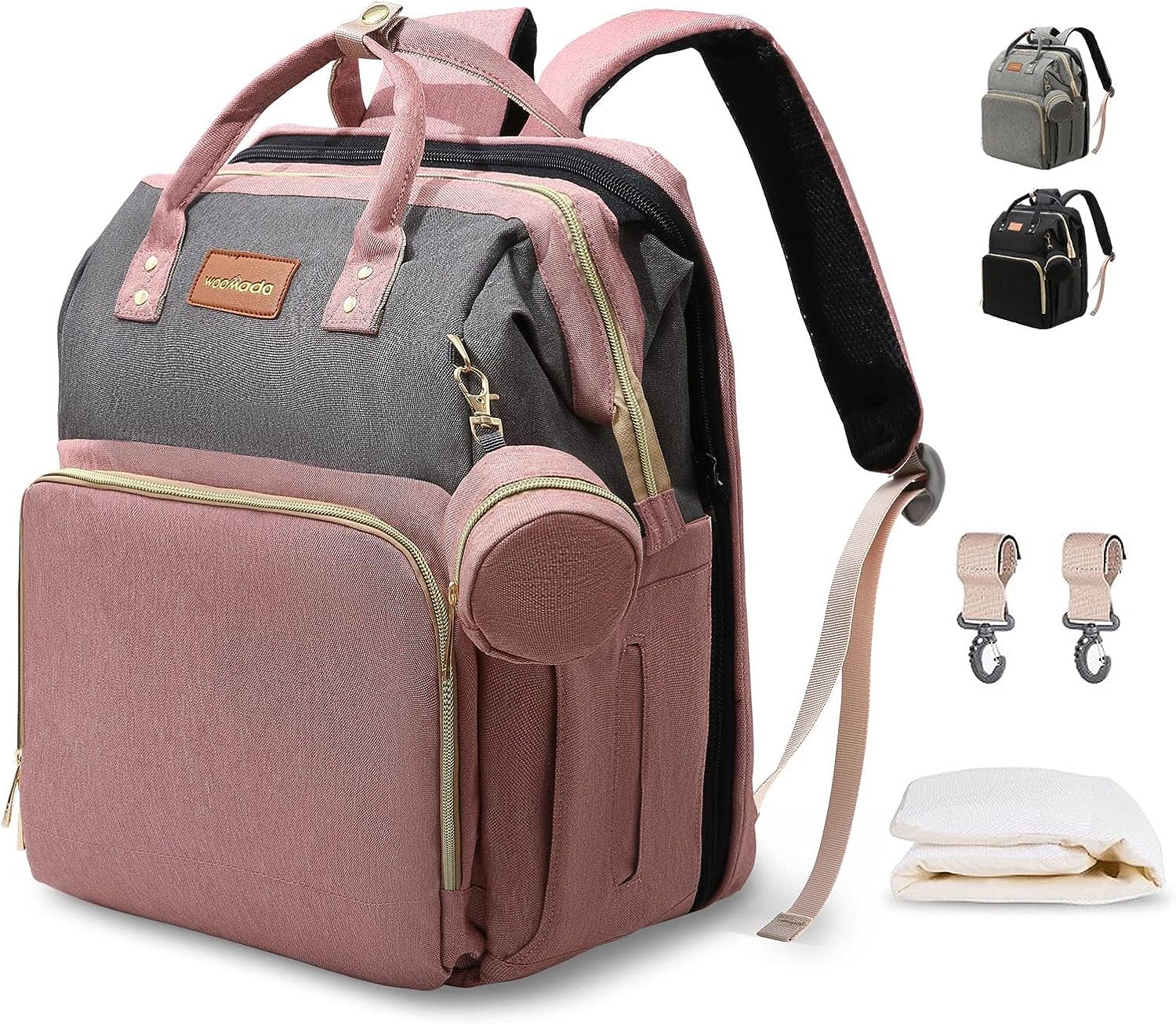 WOOMADA Baby Diaper Bag Backpack with Changing Station & Organizing Pouches for Baby Girl (pink2)