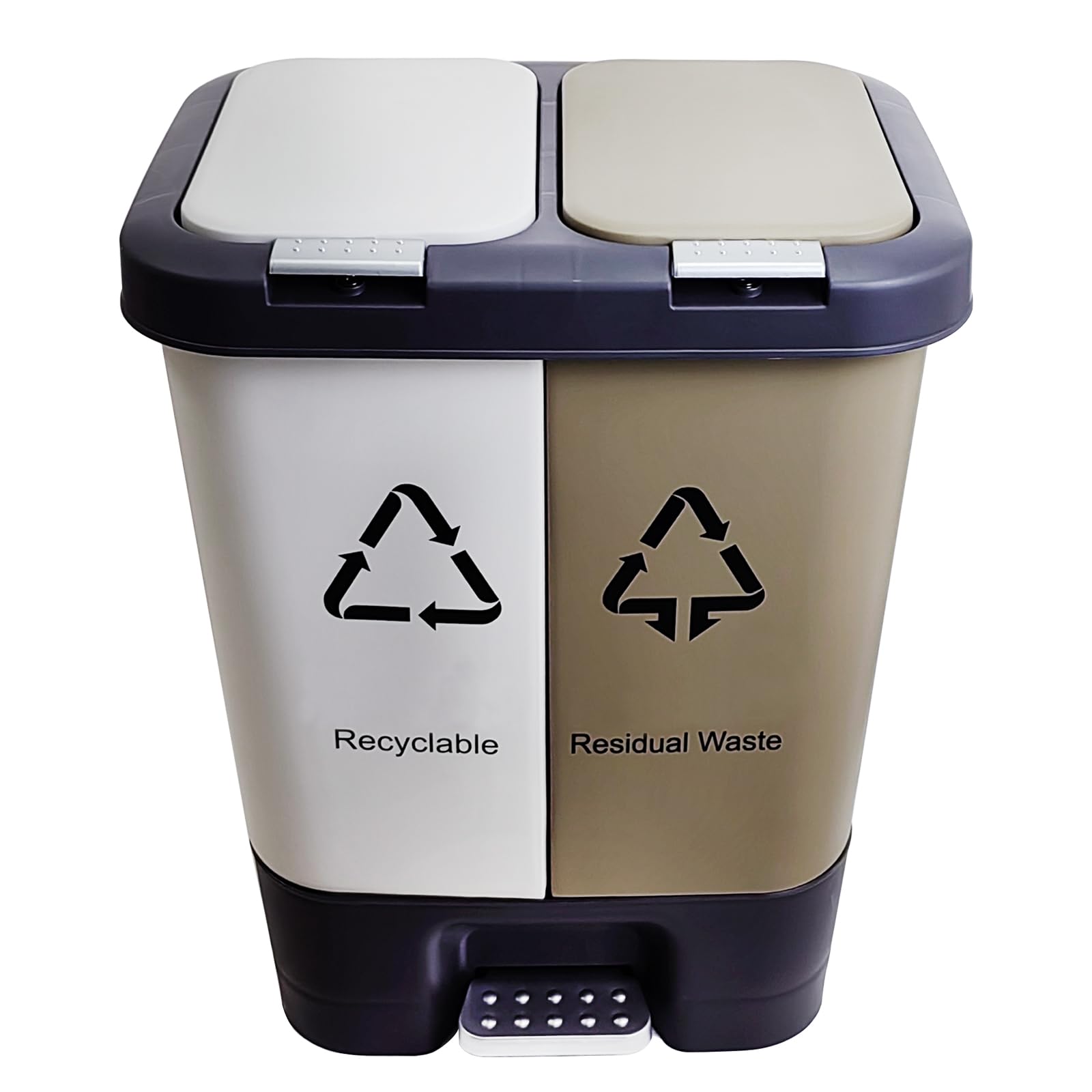 Winsterch Dual Compartment Trash and Recycling Bin, 2 Sections with Lid, for Kitchen, Bathroom, Bedroom,Pedal Operated, Trash Can with Lid, for Kitchen, Home Office,40L