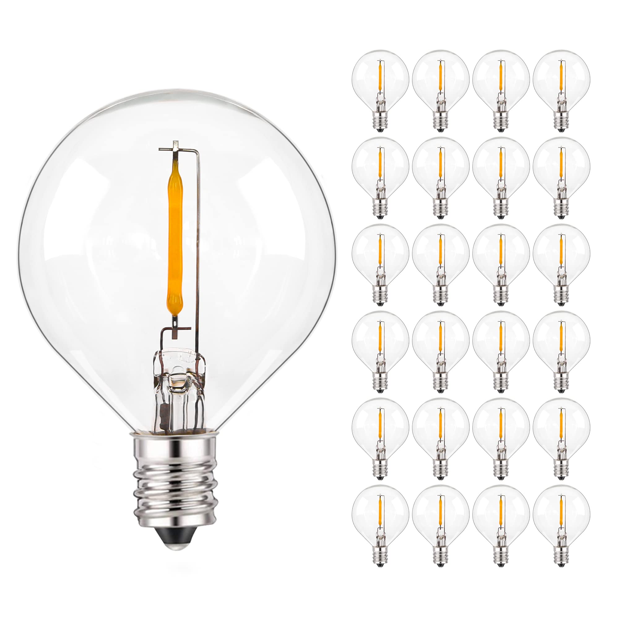 Pack of 25 G40 Clear Glass Replacement Bulbs 1W Equivalent 10W E12 Screw Base Soft Warm White 2200K Globe Light Bulb for Indoor or Outdoor G40 Led String Light Party Patio Garden Decor CRI 85+