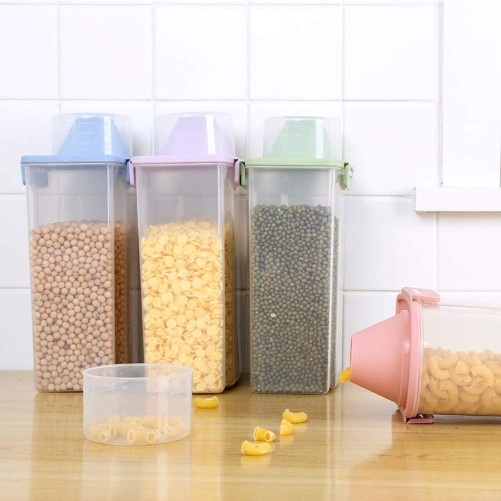 Pet Food Storage Container with Measuring Cup, Pour Spout and Seal Buckles Food Dispenser for Dogs Cats (Purple) 2.5L
