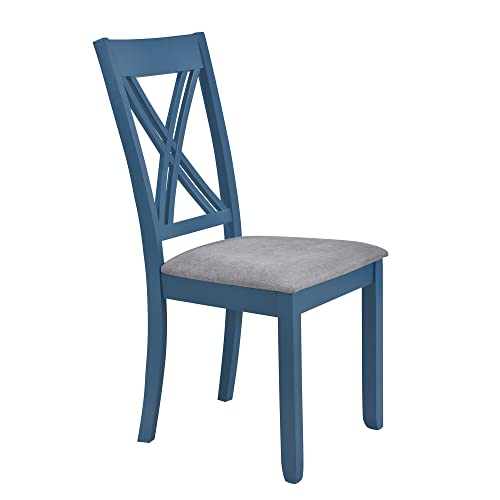 Lepfun Rustic Minimalist Style Wooden 5-Piece Table Set with 4 X-Back Upholstered Chairs for Apartment,Living, Dining Room and Small Places,Breakfast Nook,Easy to Assemble,Blue