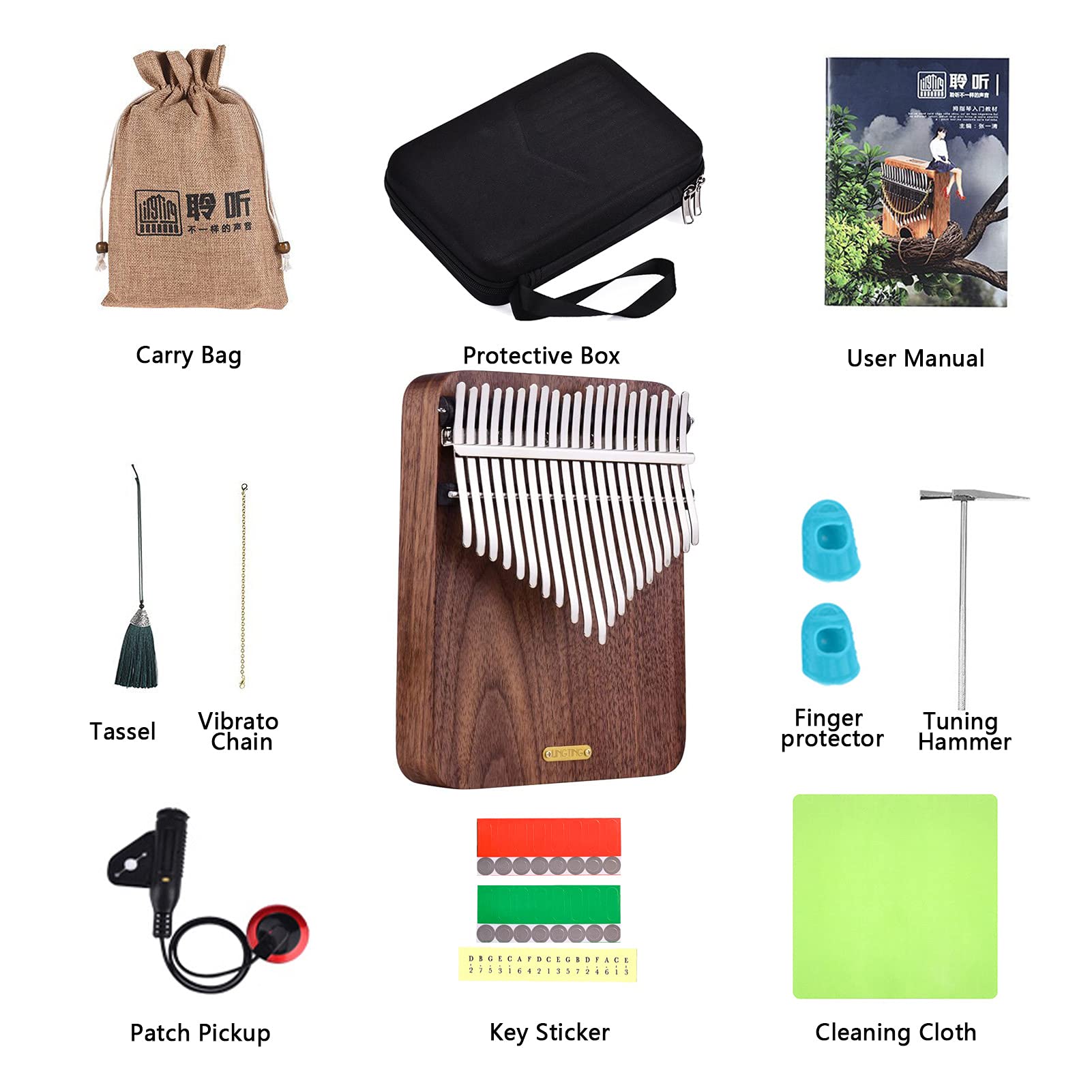 LingTing Kalimba 21 keys Thumb Piano Mbira Finger Piano Gift for Kids Adult Beginners Professional(LT-K21W,rain whisperer)