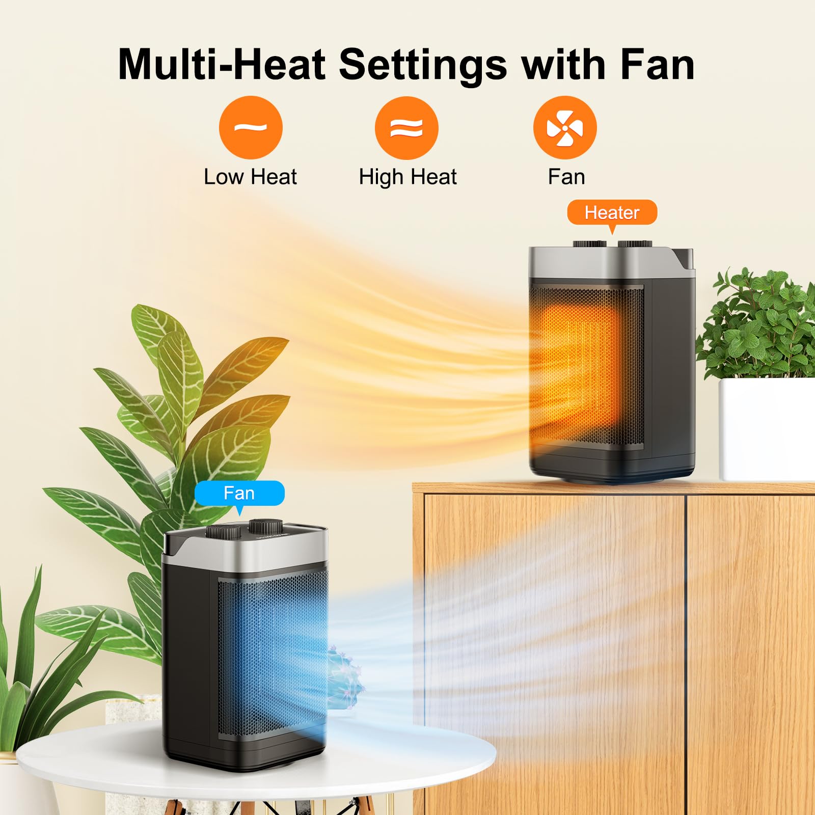 Space Heater Indoor, 1500W Portable Heater, 60°Oscillating Electric Heater for Bedroom Office Indoor Use (Black)