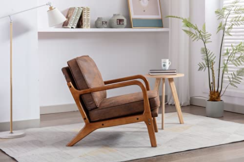 JOYBASE Lounge Arm chair, Mid Century Modern Accent Chair, Wood Frame Armchair for Living Room, Bedroom (Coffee, Microfiber)