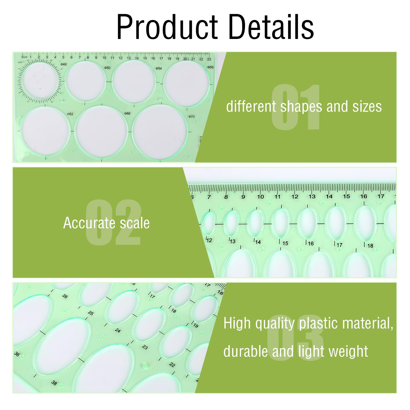KALIONE 3Pack Circle Template, Geometric Shape Stencils Rulers, Plastic Oval Templates, Multi-function Circle Template for Drawing, Measuring Circle Stencil for School Office Studying Drawing Supplies