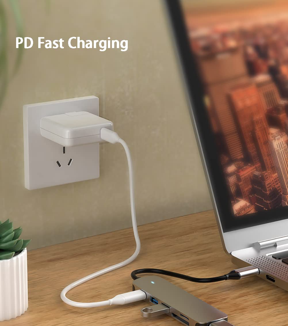 USB C Hub,USB-C Laptop Docking Station,6 in 1 Type C Adapter Compatible for MacBook and Windows(HDMI PD3.0 SD TF Card Reader USB Ports)