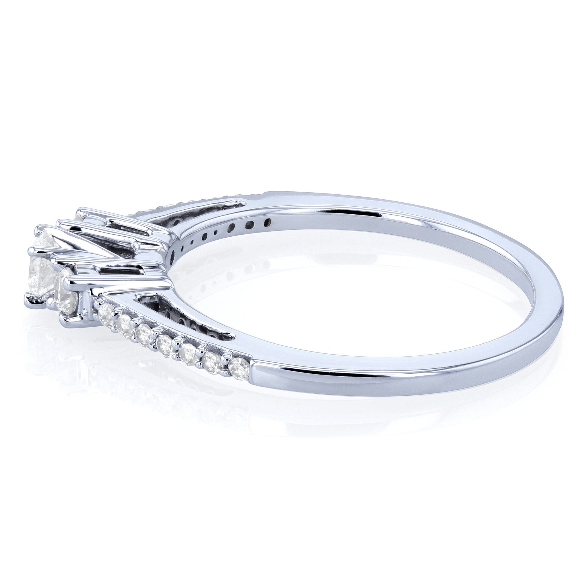 Kobelli Three Stone Round Diamond Engagement Ring 1/4 Carat TW in 10k White Gold - Size 6
