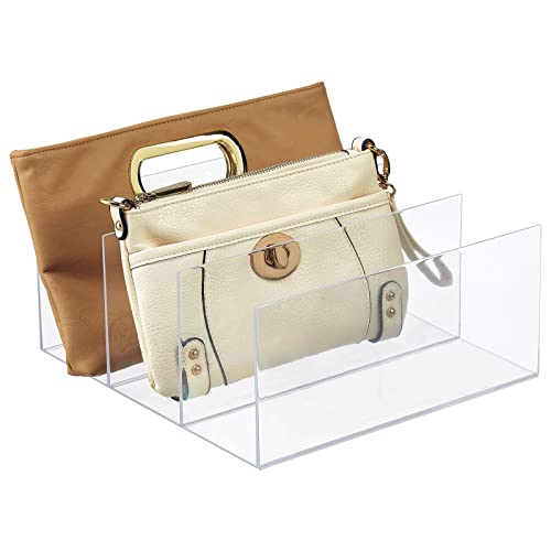 mDesign Plastic Purse/Handbag Organizer - Closet Divided Storage for Bags, Clutches, Wallets, Wristlets - Space-Saving Bedroom and Cabinet Organization - Lumiere Collection - 2 Pack - Clear