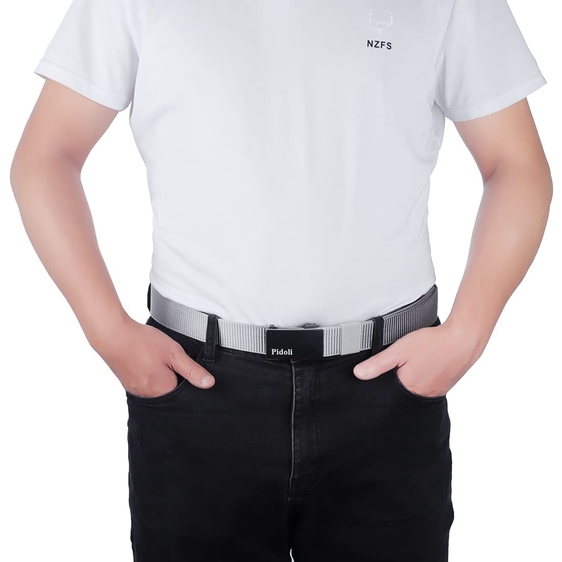 Pidoli Men's Belt- Nylon Webbing Fully Adjustable Casuel Belt Pants Shirts Jeans (Silver-Black)