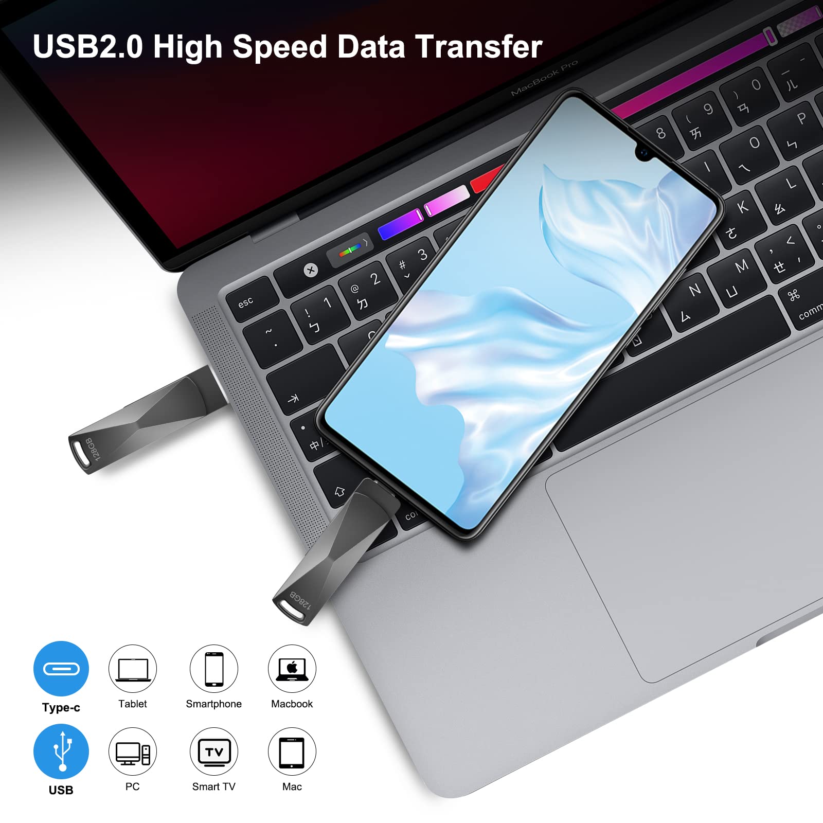 USB C Thumb Drive, Miaguroo 2 in 1 OTG Photo Stick, 128GB Flash Drive, Metal USB C Memory Stick, Waterproof USB Storage Flash Drive, Portable Pendrive for Android Phones, PC, Tablets, Laptops