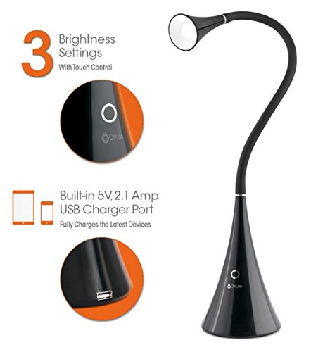 OttLite LED FlexNeck Table Lamp - USB Charging Port, Adjustable Brightness, Sleek Design, Energy Efficient