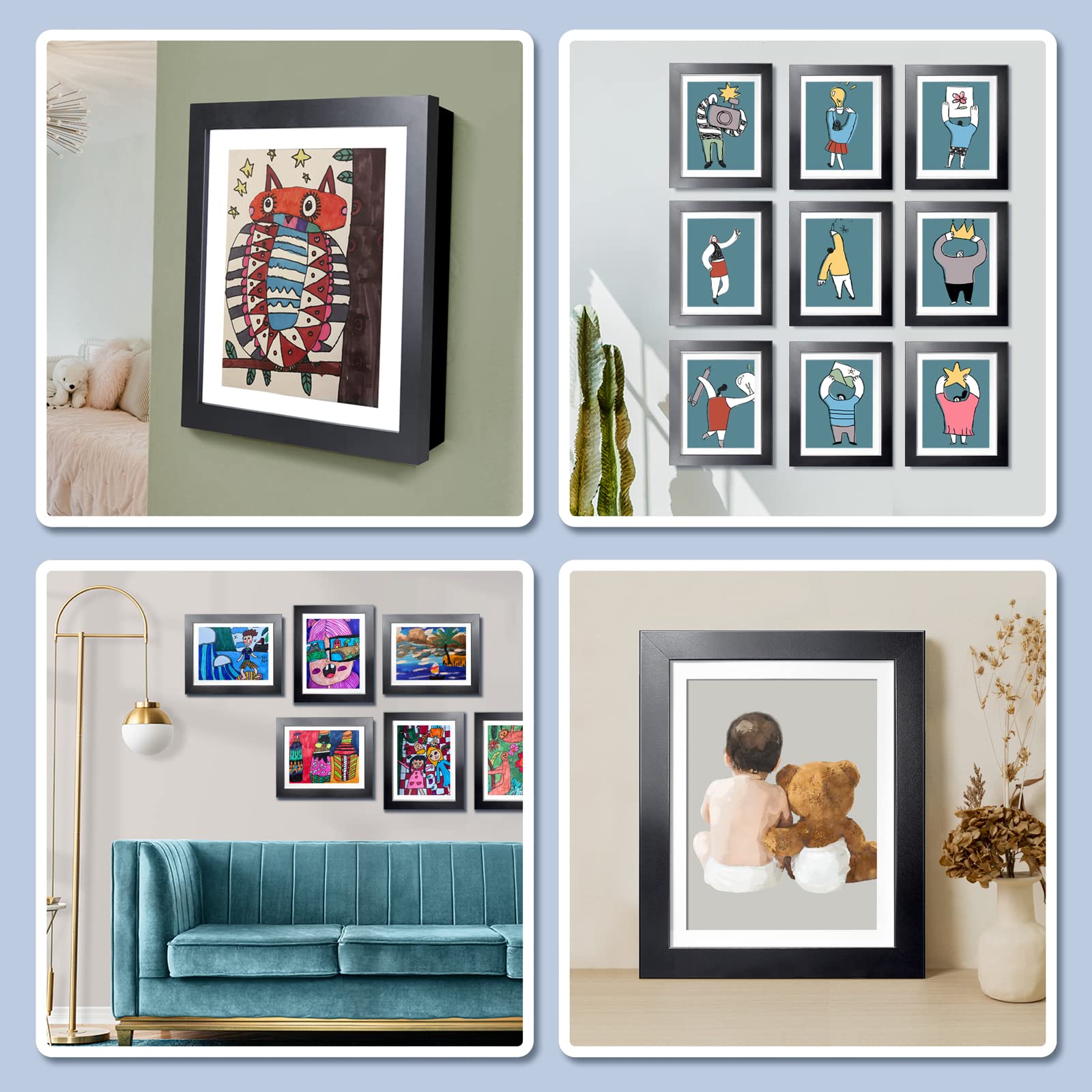 LaVie Home [2-Pack] Kids Art Frames, 10x12.5 Kids Artwork Picture Frame White Frame - Displays 8.5x11 With Mat and 10x12.5 Without Mat - Composite Wood with Tempered Glass - Wall Mount, Artwork Frame