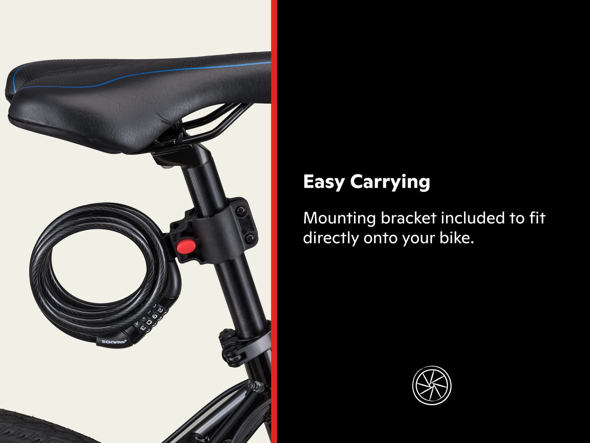 Schwinn Combination Bike Lock in Steel Cable, 6 feet x 10 mm Anti Theft Bicycle Lock, Black, Security Level 2