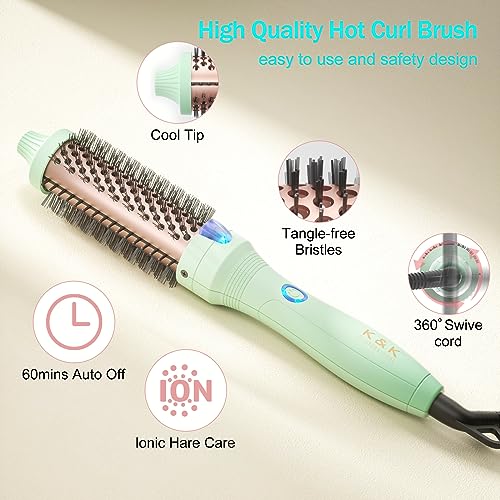 K&K Thermal Brush, 1.25 Inch Heated Round Brush, Professional Heated Curling Ceramic Tourmaline Ionic Curling Iron, Hot Styling Volumizing Brush, Dual Voltage