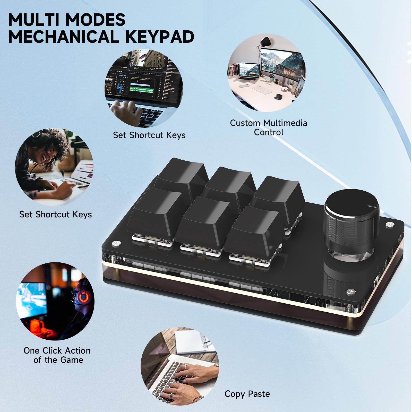 SIKAI CASE 6 Key Macro Programmable Keyboard,Mini Mechanical Gaming Macro Keyboard,Custom Knob KeyPad, Hotswap Red Switch Gaming Keyboard,USB C Wired Mini Macro Keyboard with Software