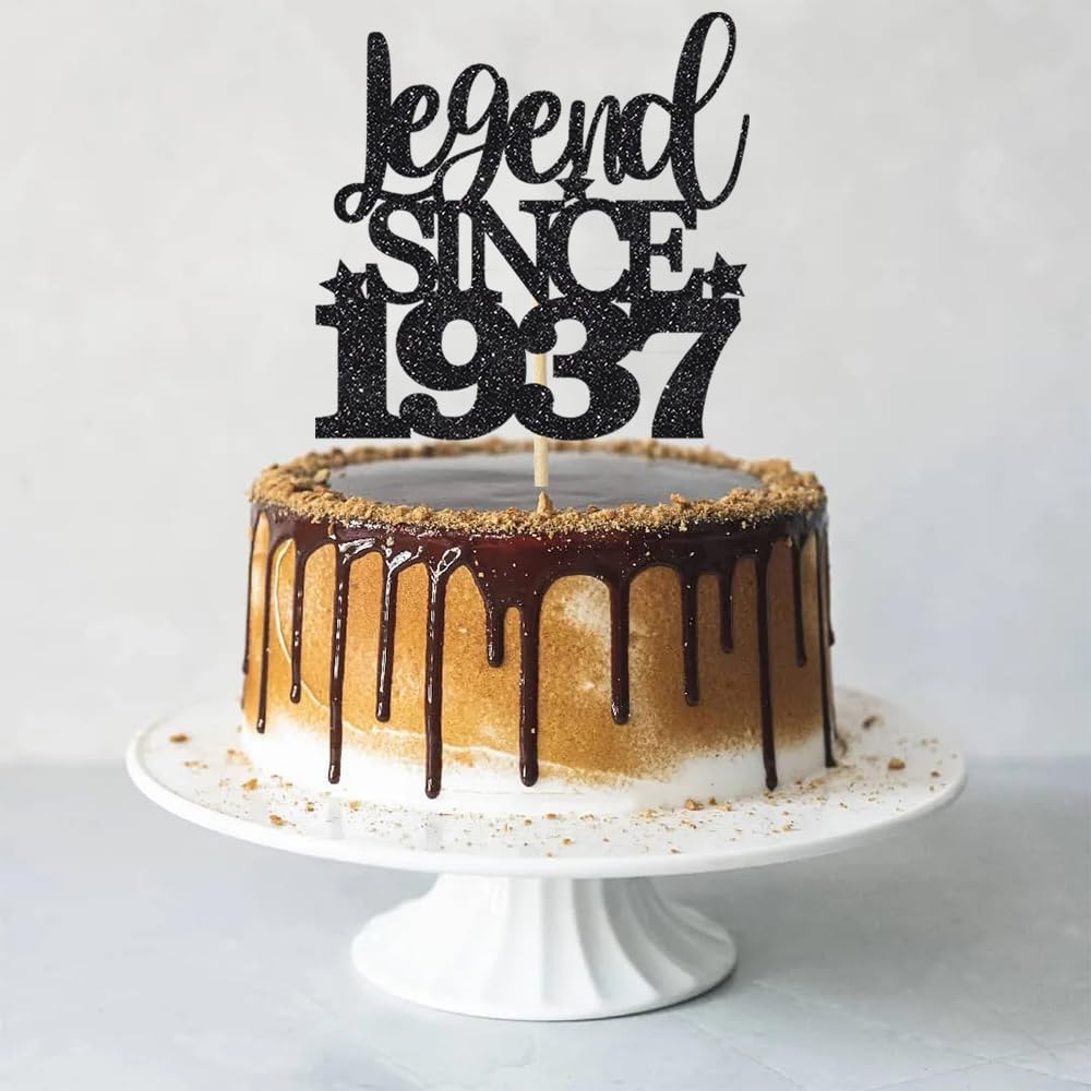Legend Since 1937 Cake Topper for 85th Men and Women Birthday Party ,black gold glitter cake decoration supplies