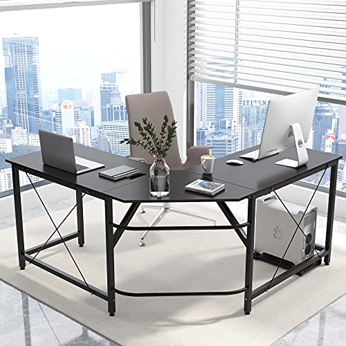 L-Shaped Desk Computer Corner Desk, L Shaped Home Office Desk, Large Gaming Desk Sturdy Writing Desk Writing Workstation, Simple Modern Gaming Desk, Black