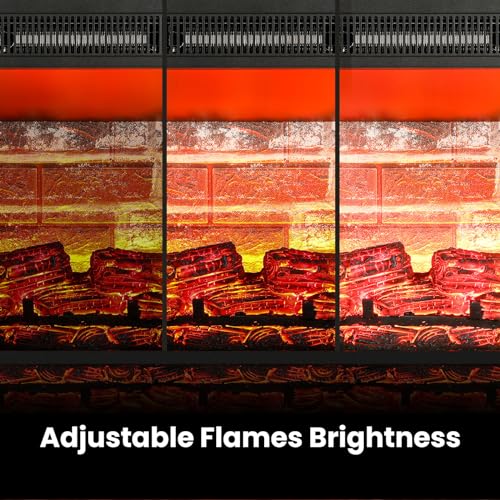 LGHM 44" Electric Fireplace with Mantel, Portable Freestanding Wood Stove Heater, Realistic 3D Dancing Flame Effect and Stacked Stone Surround, Remote Control Timer for Living Room, Bedroom…