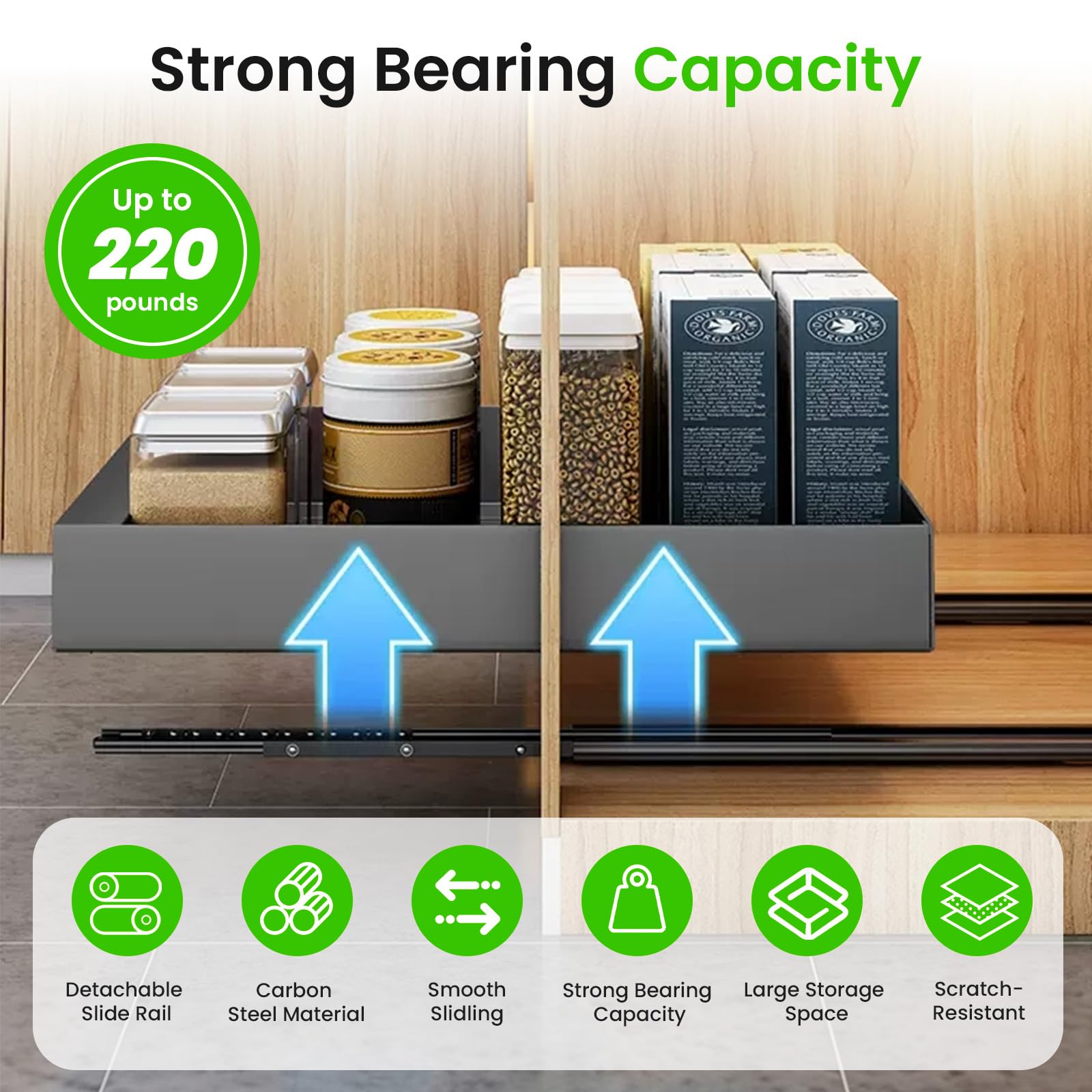 Medach Pull Out Cabinet Organizer,16.9" Lx15.8 Wx3.1 H (1 Pcs) Slide Out Pantry Shelves Fixed with Adhesive,Heavy Duty Organization and Storage Drawers,Sliding Drawer Pantry Shelf for Organizers