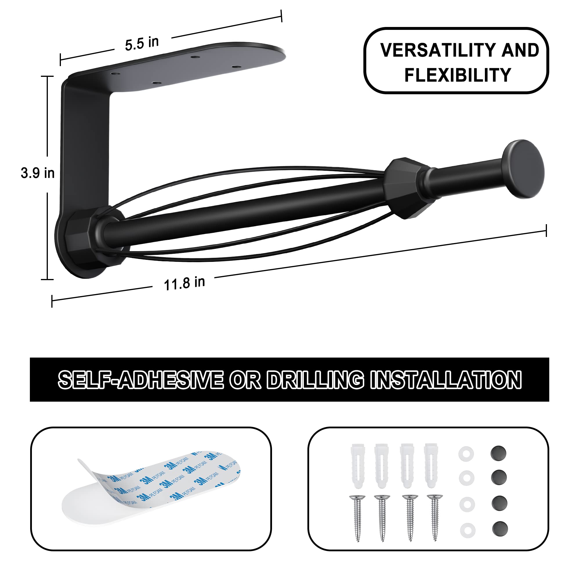 Paper Towel Holder Under Cabinet โ Enkrio Easy Tear Paper Towel Holder Wall Mount with Damping Design - Self Adhesive Paper Towel Roll Holder for Kitchen RV Bathroom, Black