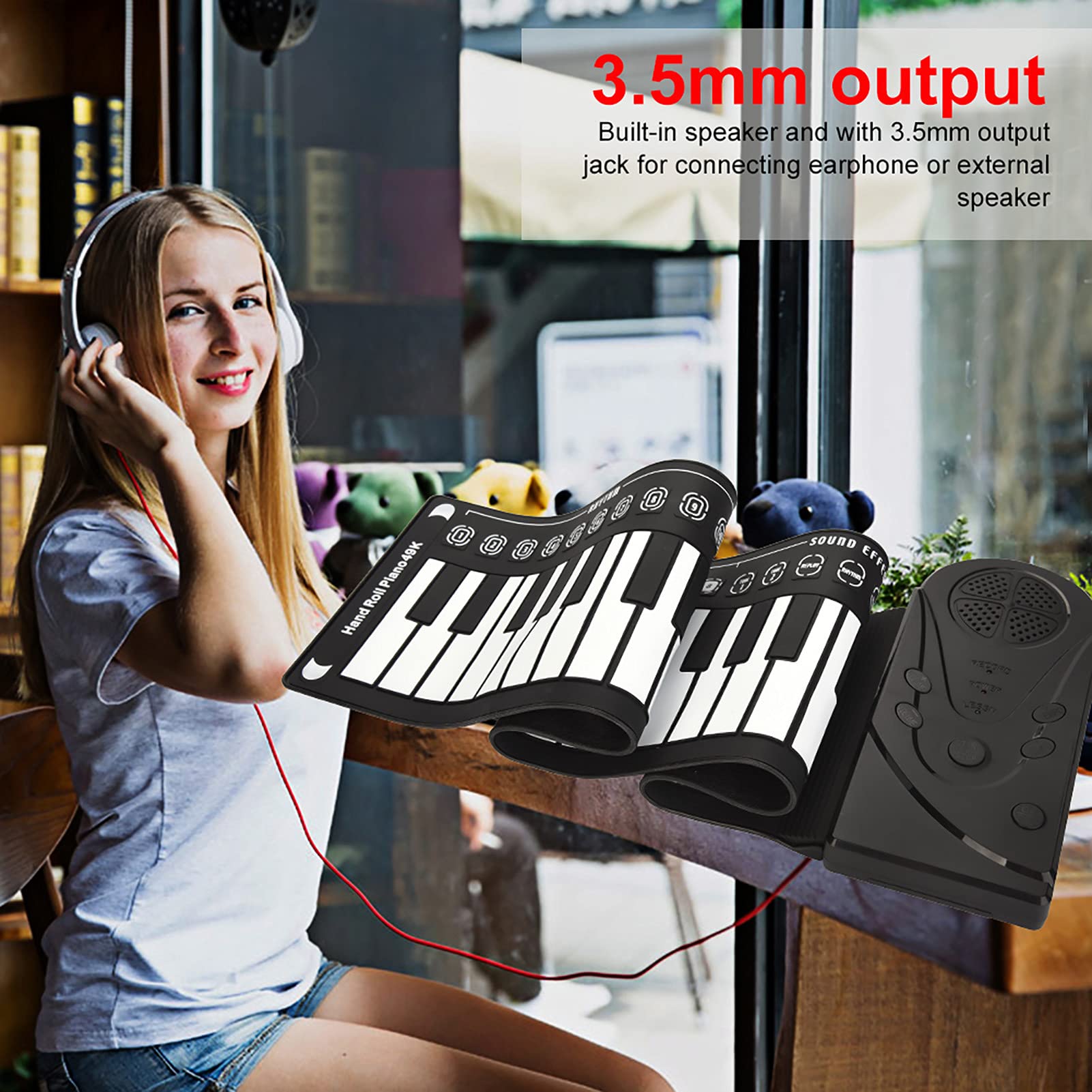Rolling Up Piano, Portable 49 Keys Electronic Piano Keyboard Digital Beginner Piano Music Gifts for Children Kids Beginners(Black)