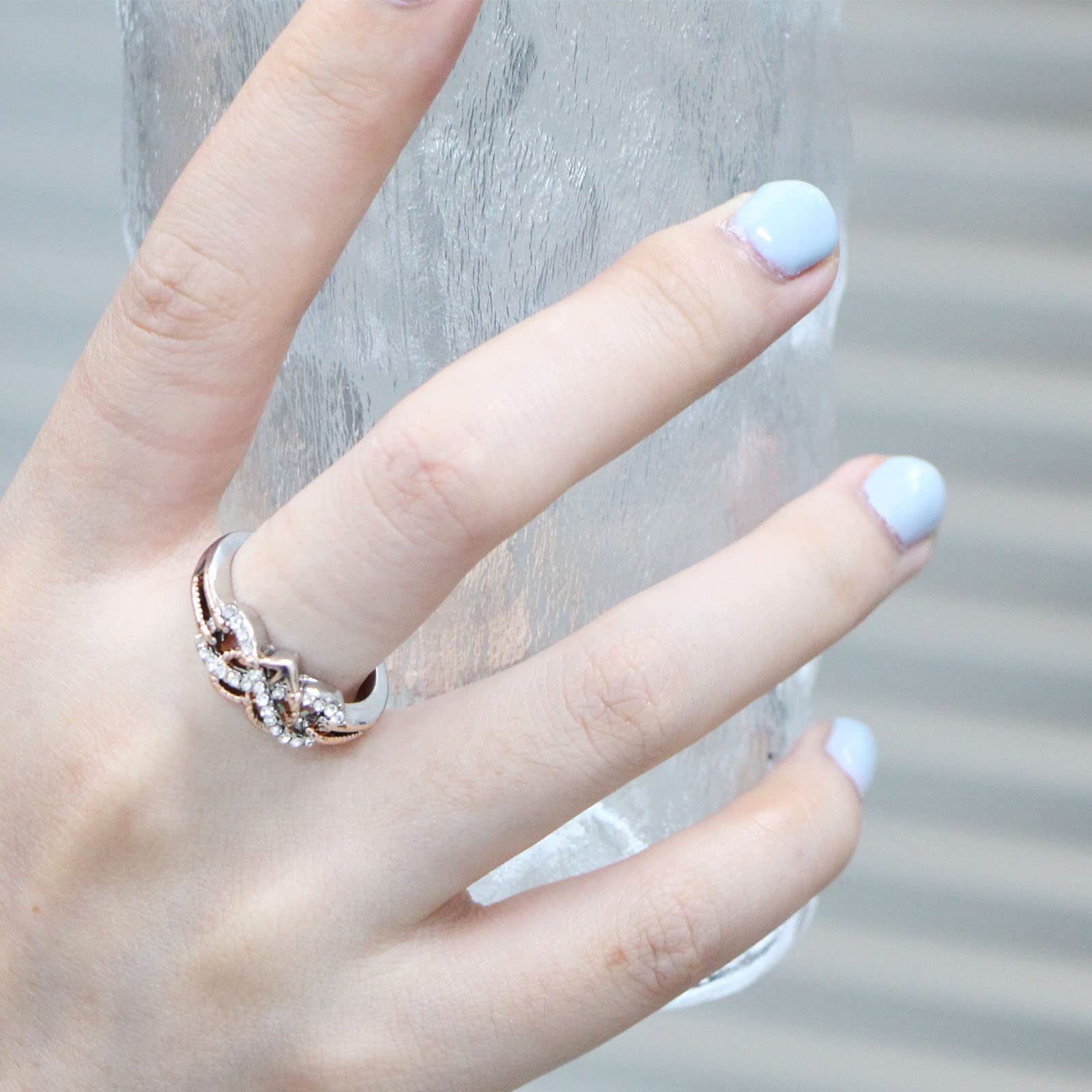 Rose Gold Heart Ring, Two Tone Interlocking Heart Infinity Anchor Rope Promise Ring for Woman, Alloy Materials Size 9