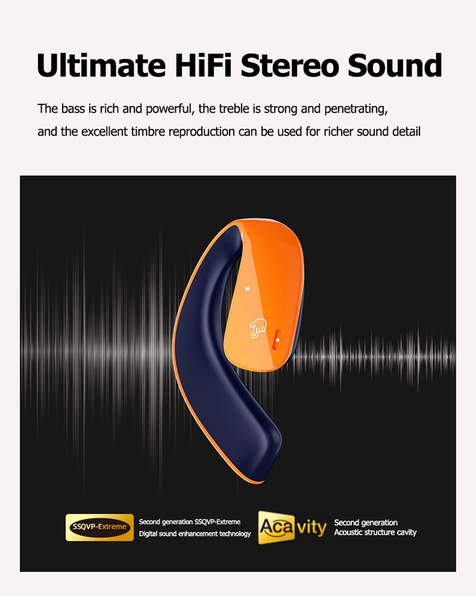 Wireless Ear Hanging Bluetooth Headset Open Ear Headphones Wireless Bluetooth Earbuds with Earhooks Earless Out of Ear Air Bone Conduction Headphones Bluetooth Over The Ear Earbuds for Sport- Orange