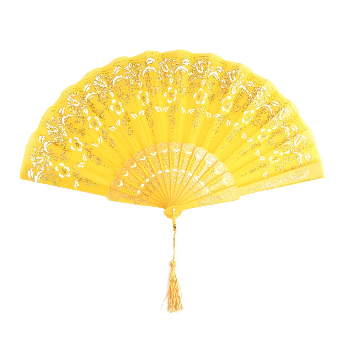 Qtqgoitem Women Flower Pattern Chinese Style Handheld Summer Cooling Folding Fan Yellow (model: 2a1 08c de0 18e c1e)