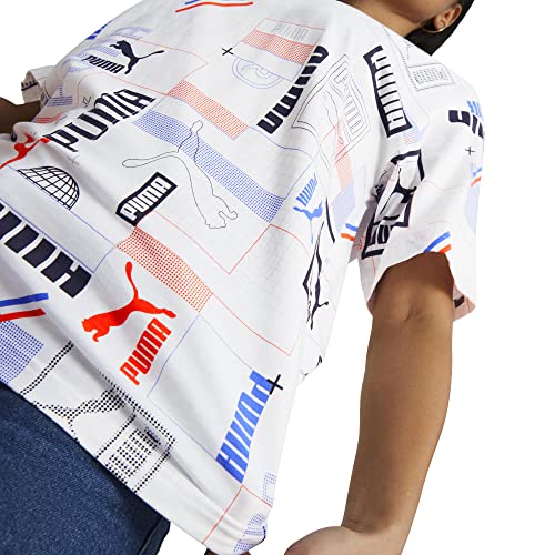 PUMA Women's Classics Printed Tee, White-AOP, Large