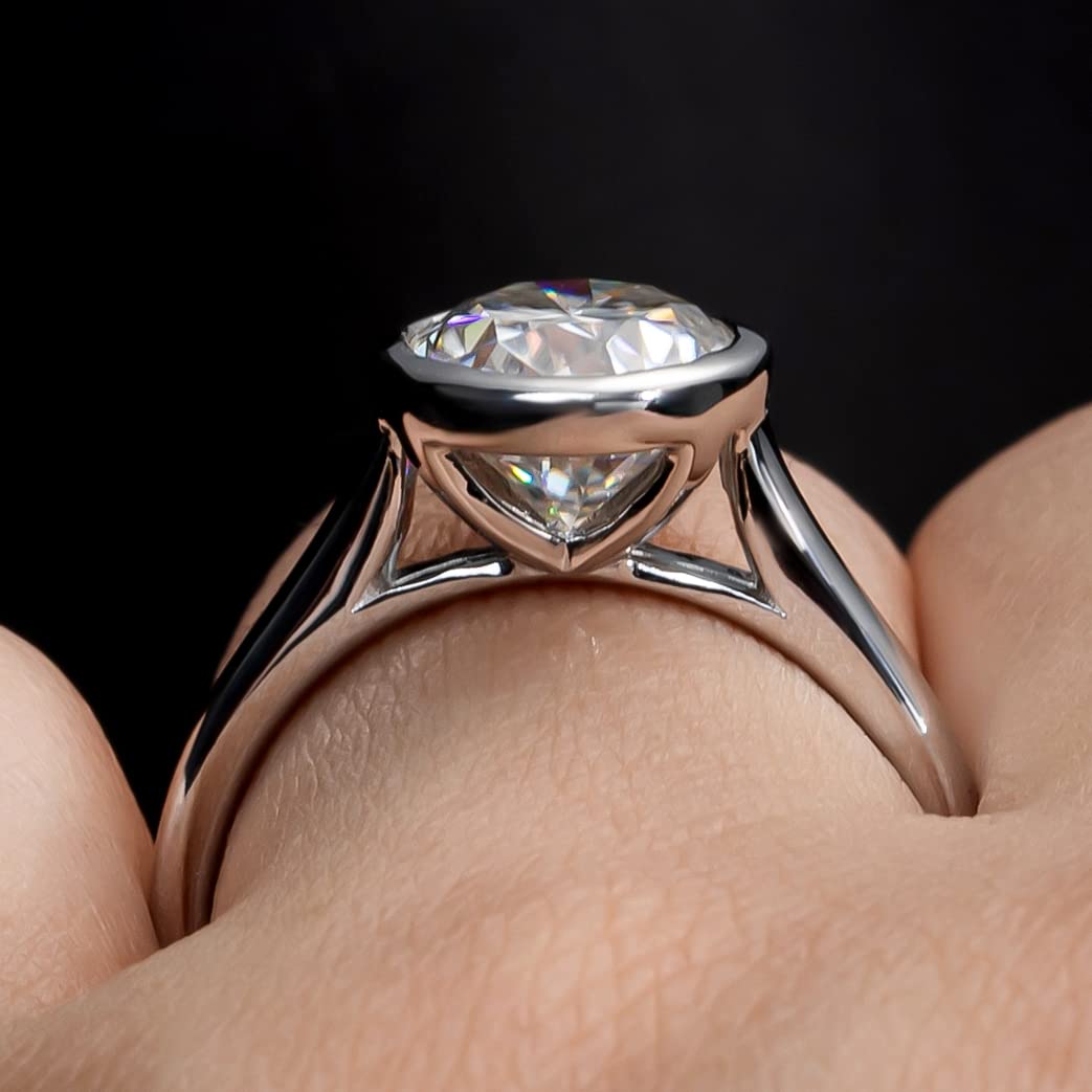 Raivari Moissanite Engagement Rings,3 CT Bezel Setting Oval Lab Created Diamond Solitaire Promise Rings in 14K White Gold Plated Sterling Silver, Anniversary Rings for Women7