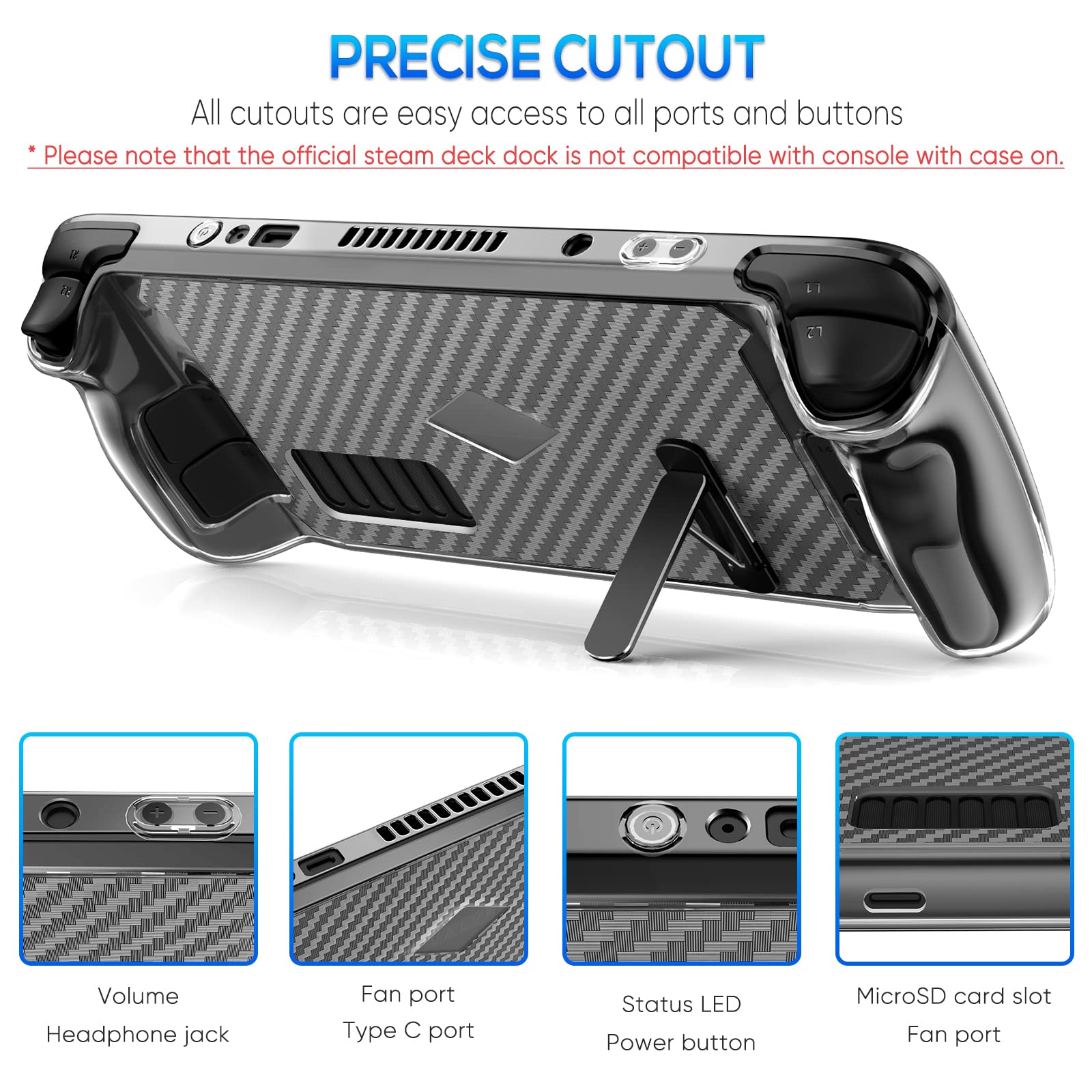Protective Case for Steam Deck, YUANHOT Soft TPU Cover Protector Accessories Kit with Alloy Adjustable Stand, Screen Protector, Thumb Grips for Steam Deck