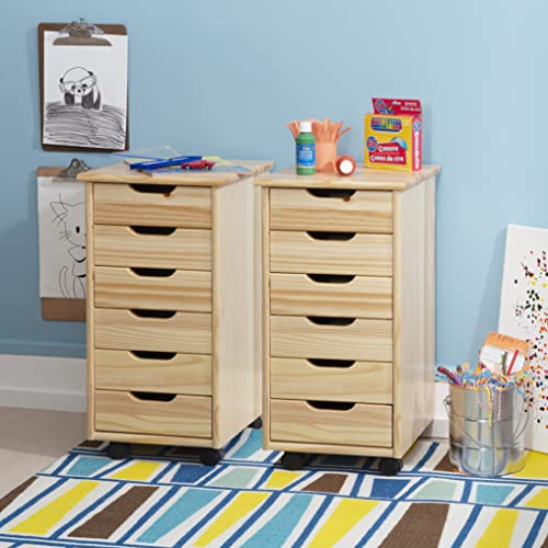 Linon Home Decor Products Corinne Six Drawer Storage, Natural Rolling Cart