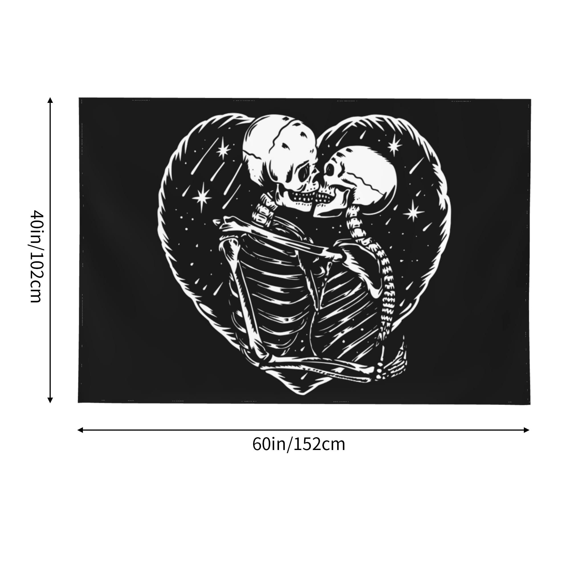 Monond Art Poster Tapestry Skull Skeleton Love Kissing Black Wall Hanging Boho Studio Room Decoration Curtain Handicrafts Trippy Small Tapestries 60"×40" for Wall Balcony Decor