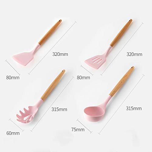 LMMDP Silicone Spatula Set Kitchen Utensils Non-stick Pan Special Leakage Cooking Spatula High Temperature Resistant Wooden Handle Baking Storage Bucket