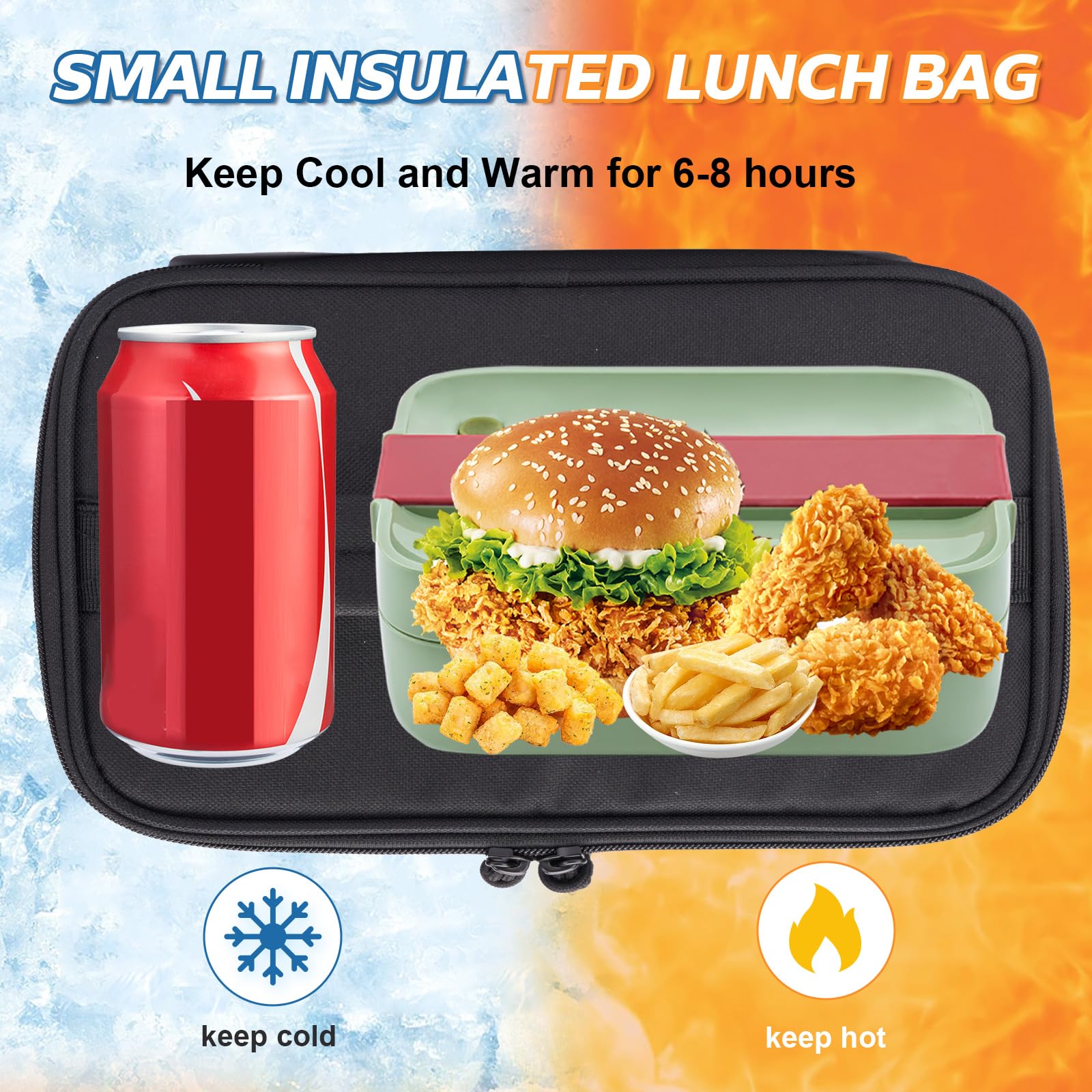 JOYHILL Tactical Lunch Box for Men, Small Lunch Bag Reusable Insulated Lunch Bag Mini Lunch Box with Handle for Office Work Picnic Beach, Black,4L